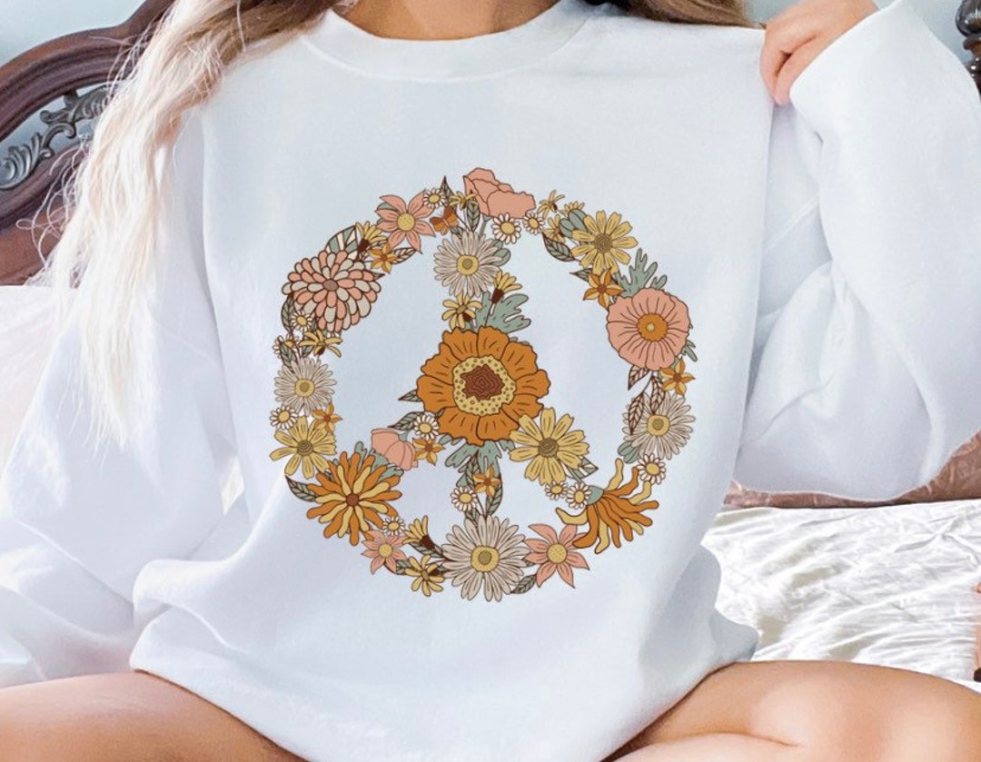 Floral Peace Sign Sweatshirt, Peace Sign Sweatshirt, Peace and Love ...