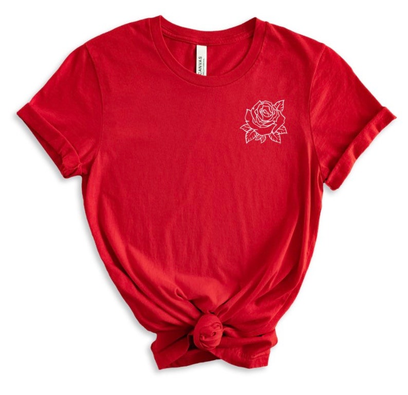 White Rose Outline Unisex T Shirt, Simple Rose Tshirt, Cute Pocket Logo ...