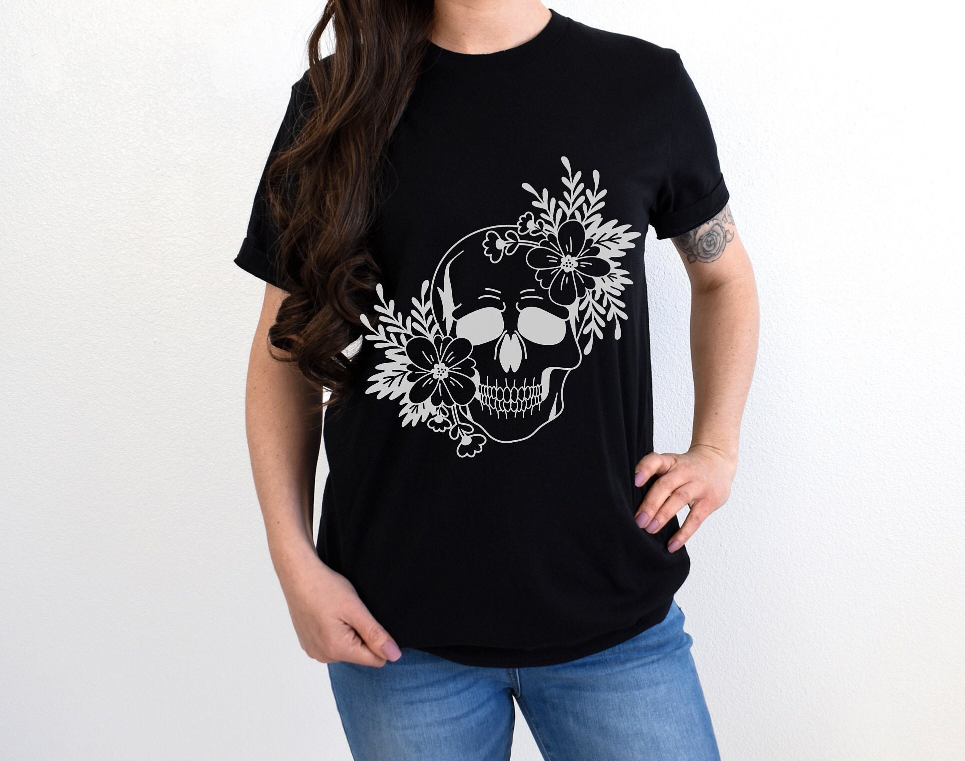 Floral Skull Shirt, Cute Skull Shirts, Floral Skull T Shirts, Skull ...