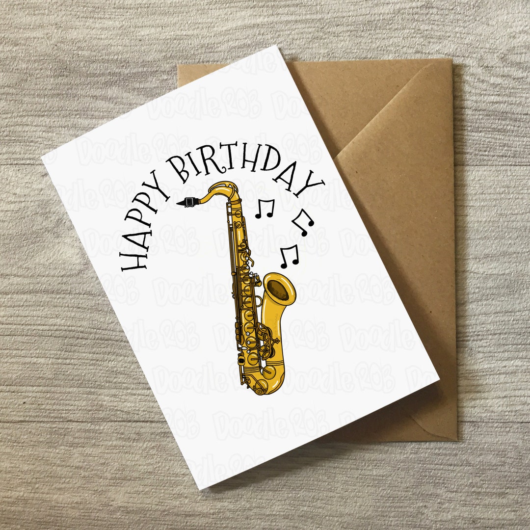 Saxophone Birthday Card, Saxophone Greeting Card, Saxophonist ...