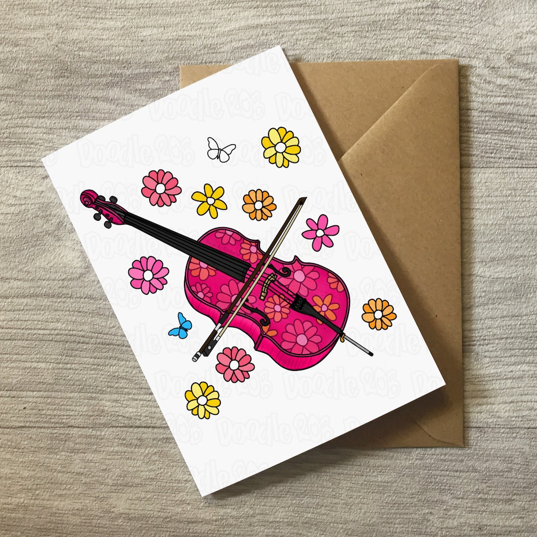 Cello Greeting Card, Cello Birthday Card, Cellist, Floral Cello Card ...