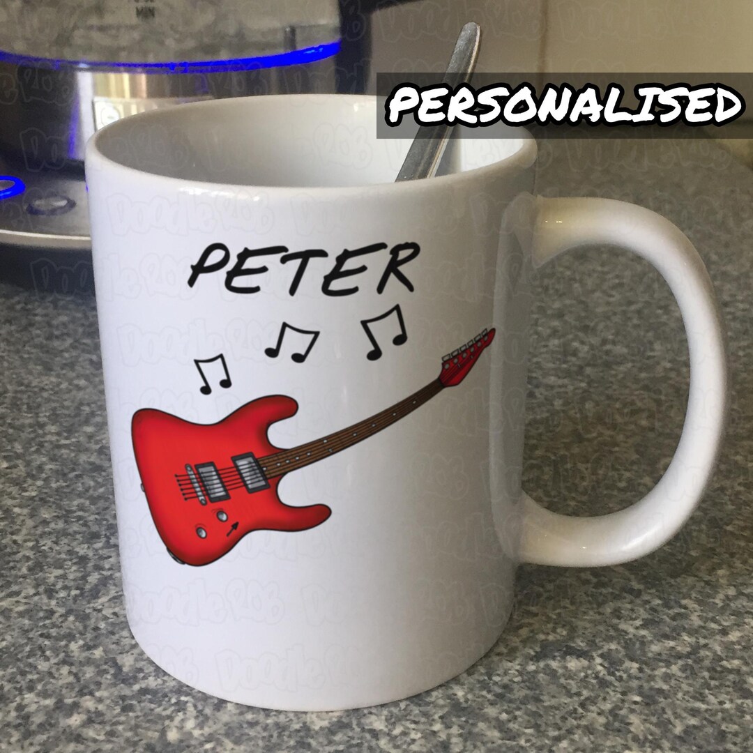 Custom Guitar Mug red, Personalised Guitarist Mug, Guitar Teacher Gift ...