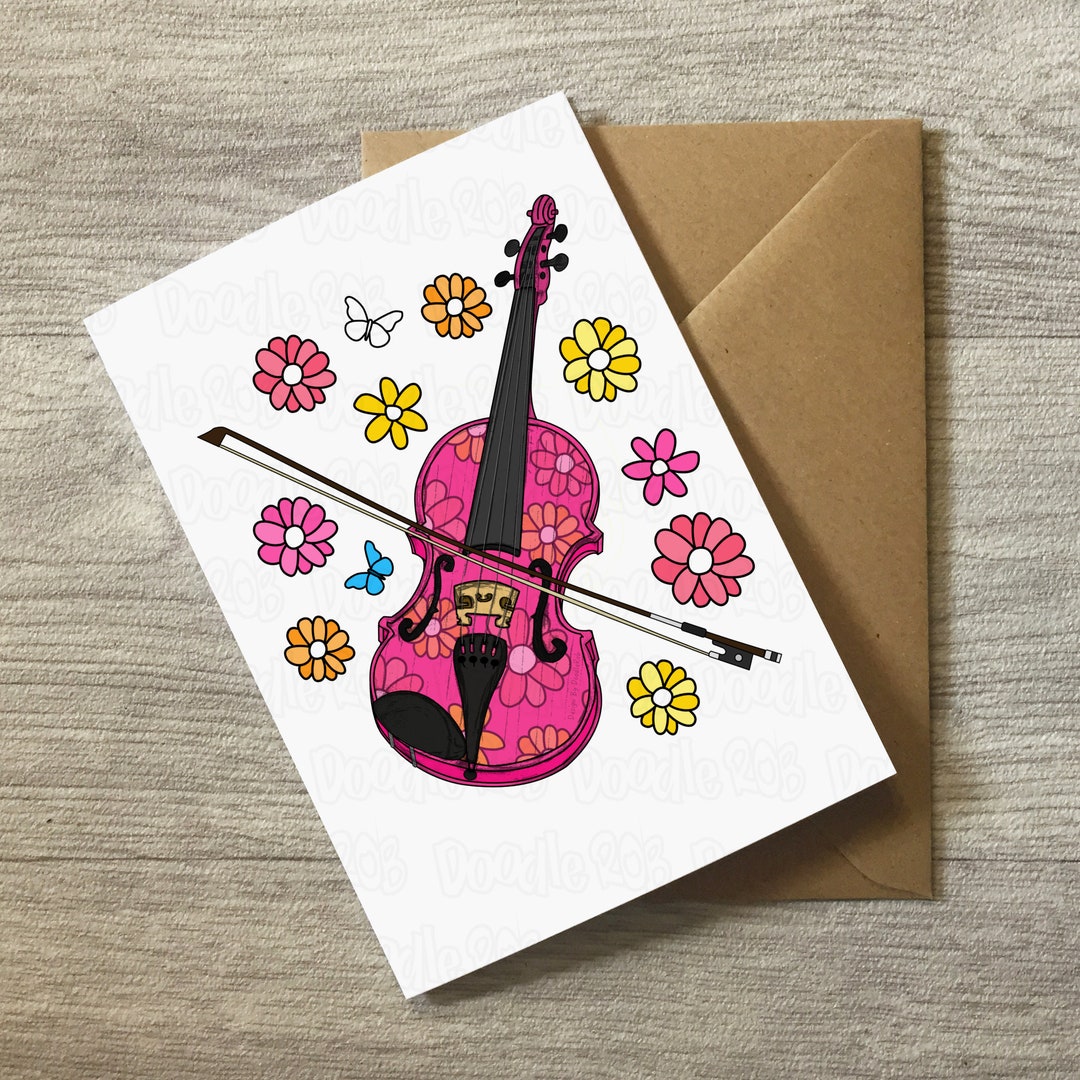 Violin Greeting Card, Violin Birthday Card, Floral Violin Card ...