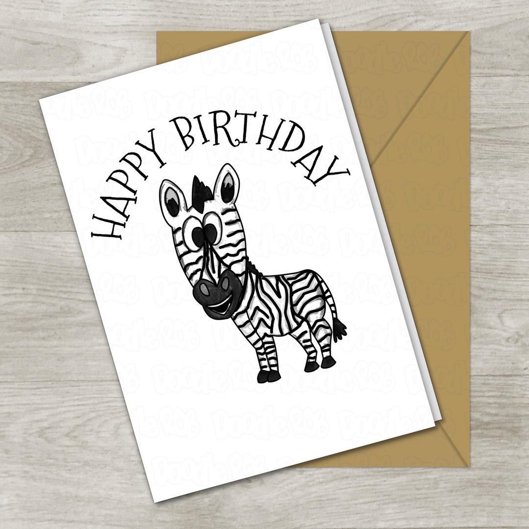 Zebra Birthday Card Happy Birthday Zebra Safari Birthday - Etsy