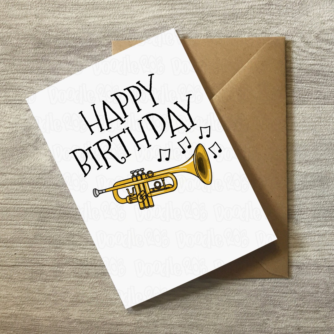 Trumpet Birthday Card, Trumpet Greeting Card, Trumpeter Card, Trumpet ...