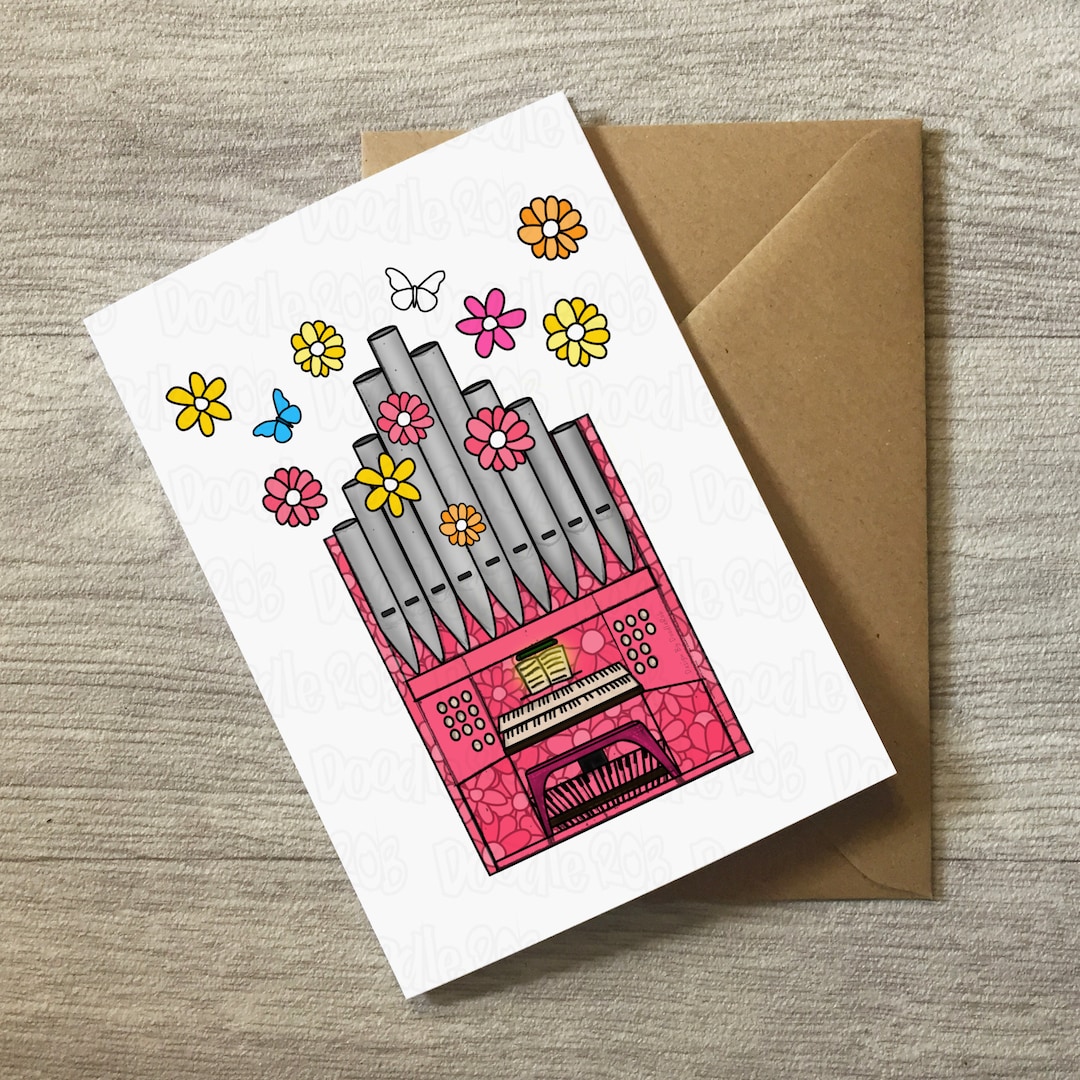 Church Organist Card, Floral Church Organ Card, Organist Birthday Card ...