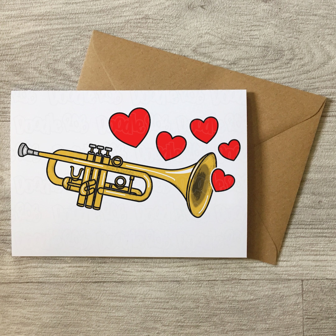 Trumpet Valentines Card, Trumpet Player Birthday Card, Trumpeter Card ...