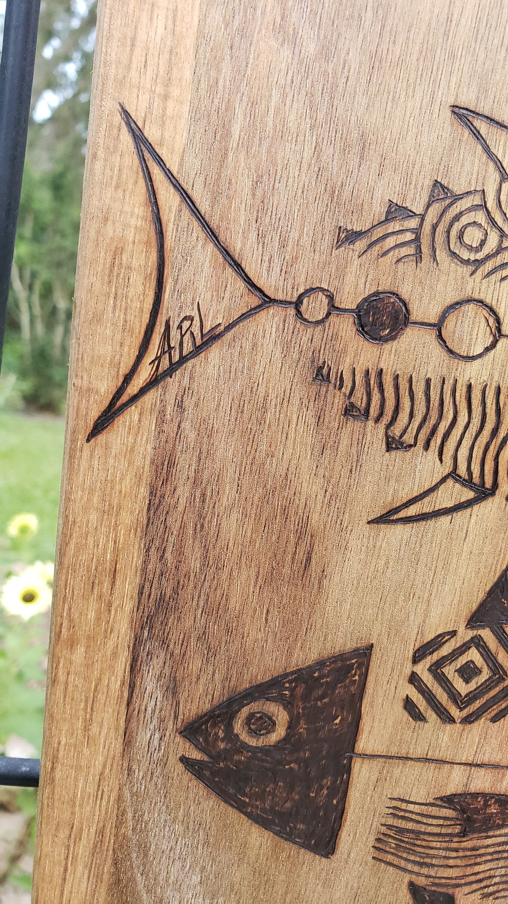 Acacia Cutting Boards Pyrography Woodburning Art Flower, Hawk, Fish ...
