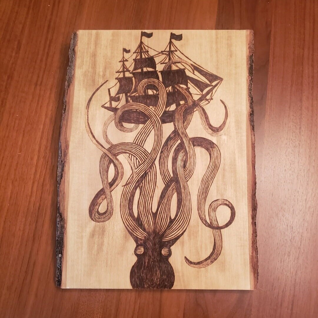 KRAKEN OCTOPUS Pyrography/ Wood Burned Wall Hanging - Etsy