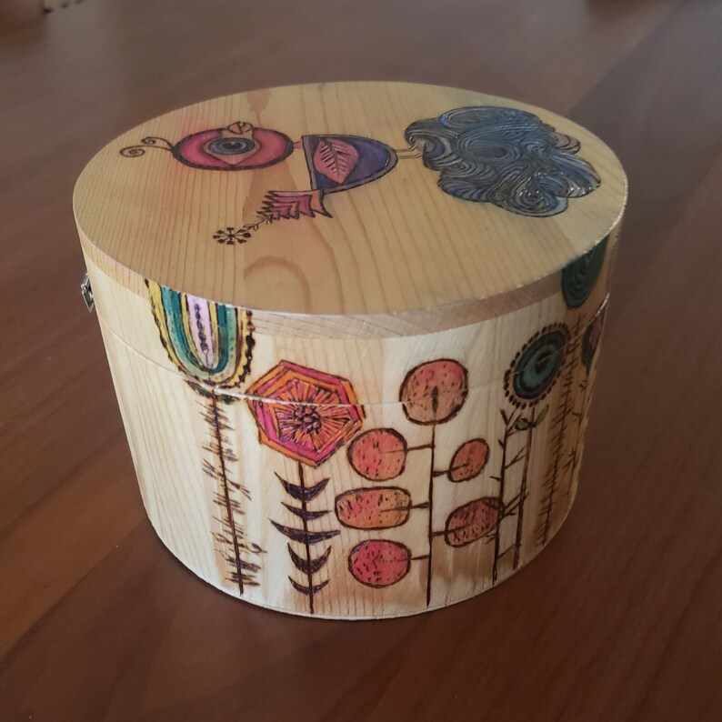 Circular Wooden Dodo Bird Box Pyrography Woodburning Art - Etsy