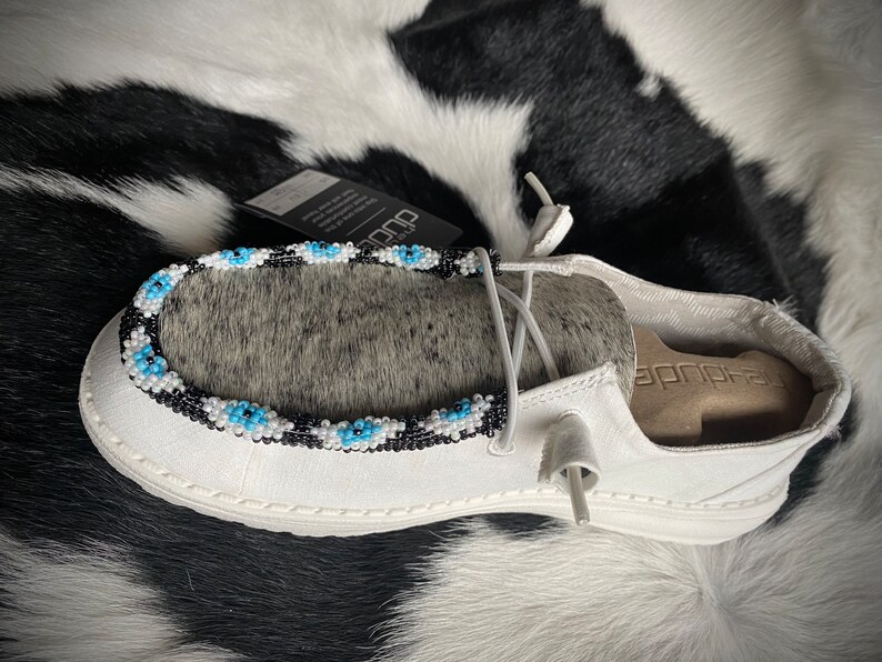 Hand Beaded Hey Dudes With Cowhide Size W 7 - Etsy