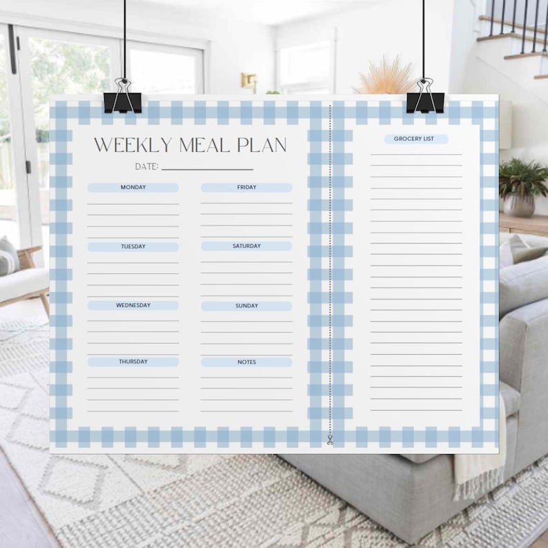Blue Gingham Meal Planner 2025 Printable Planner , Log, and Notes ...