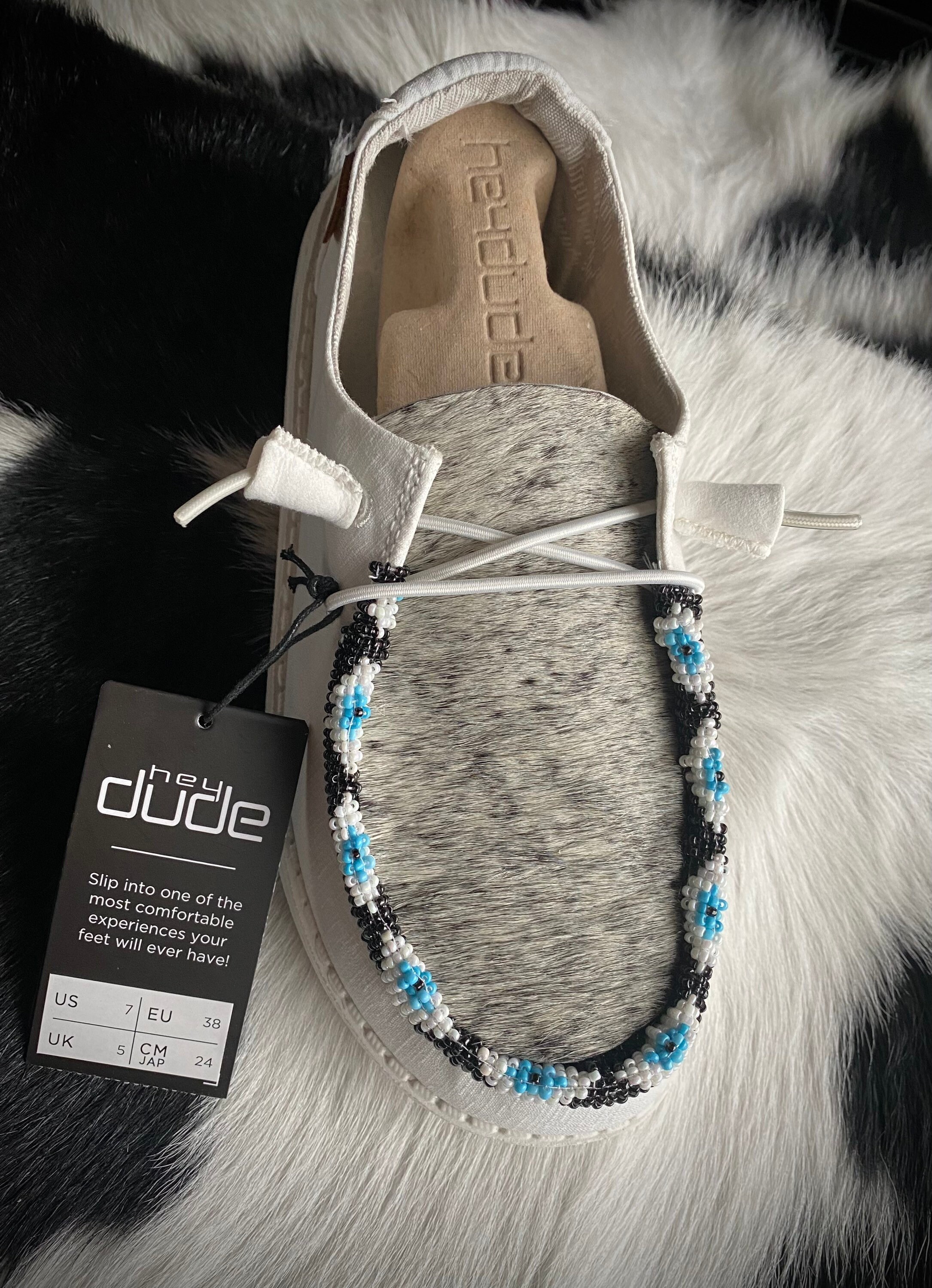 Hand Beaded Hey Dudes With Cowhide Size W 7 - Etsy