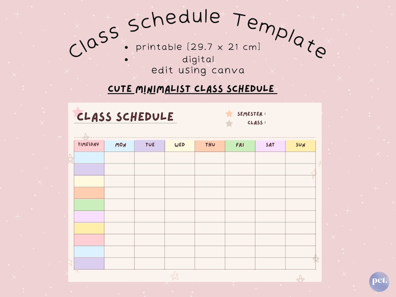 Cute Minimalist Class Schedule Template - Etsy