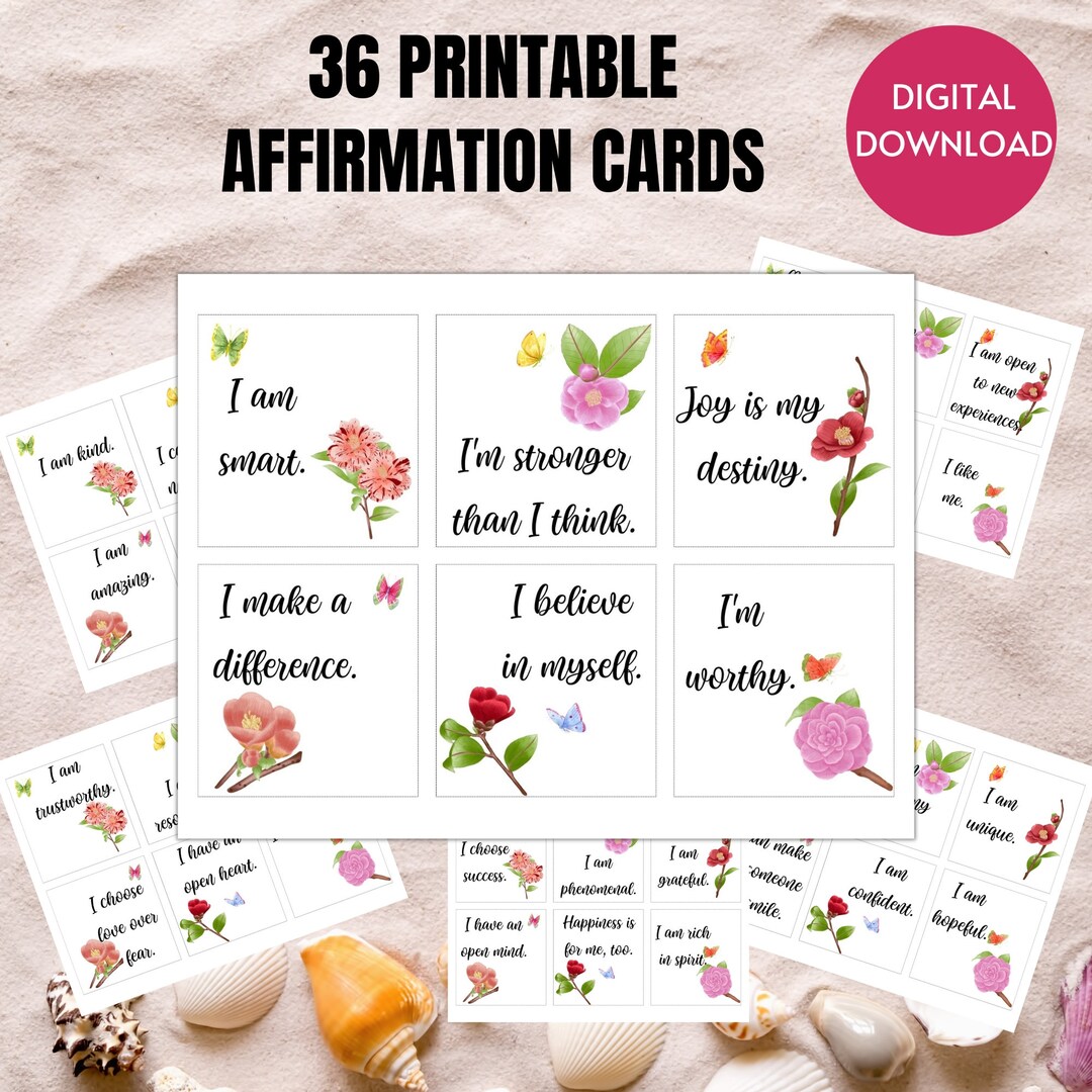Printable Positive Affirmation Cards, Set of 36, Vision Board ...