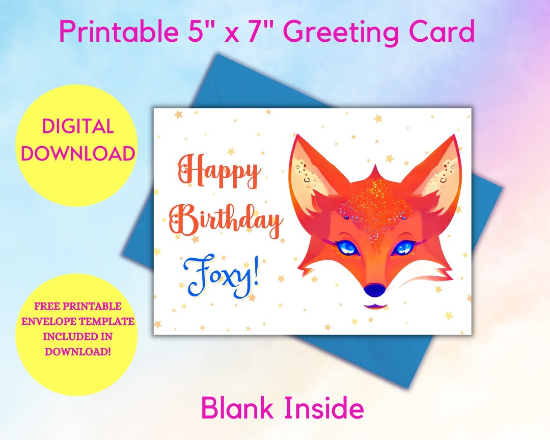 Happy Birthday Foxy Printable 5x7 Card Blank Inside - Etsy Canada