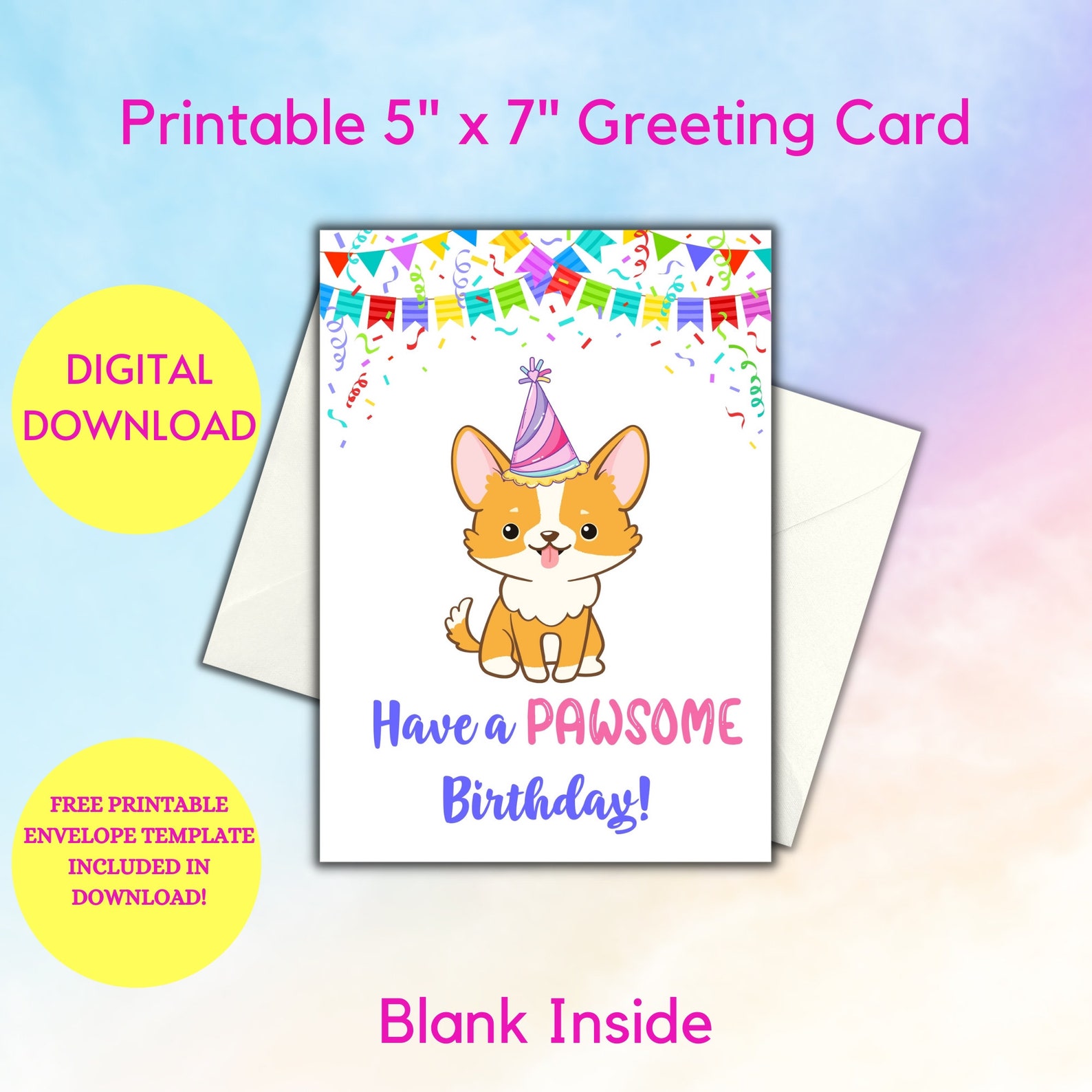 Have a Pawsome Birthday! Printable 5x7" Card, Blank Inside, Free ...