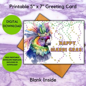 Printable Happy Mardi Gras Card, 5"x7", Blank Inside, Free Printable ...