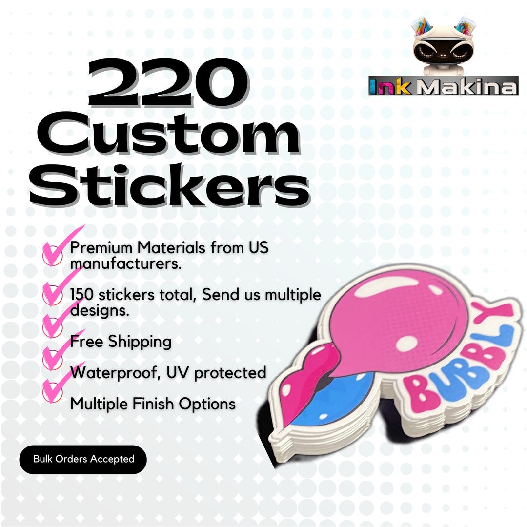 220 Custom Vinyl Waterproof Stickers Cut in Any Shape. Multiple ...
