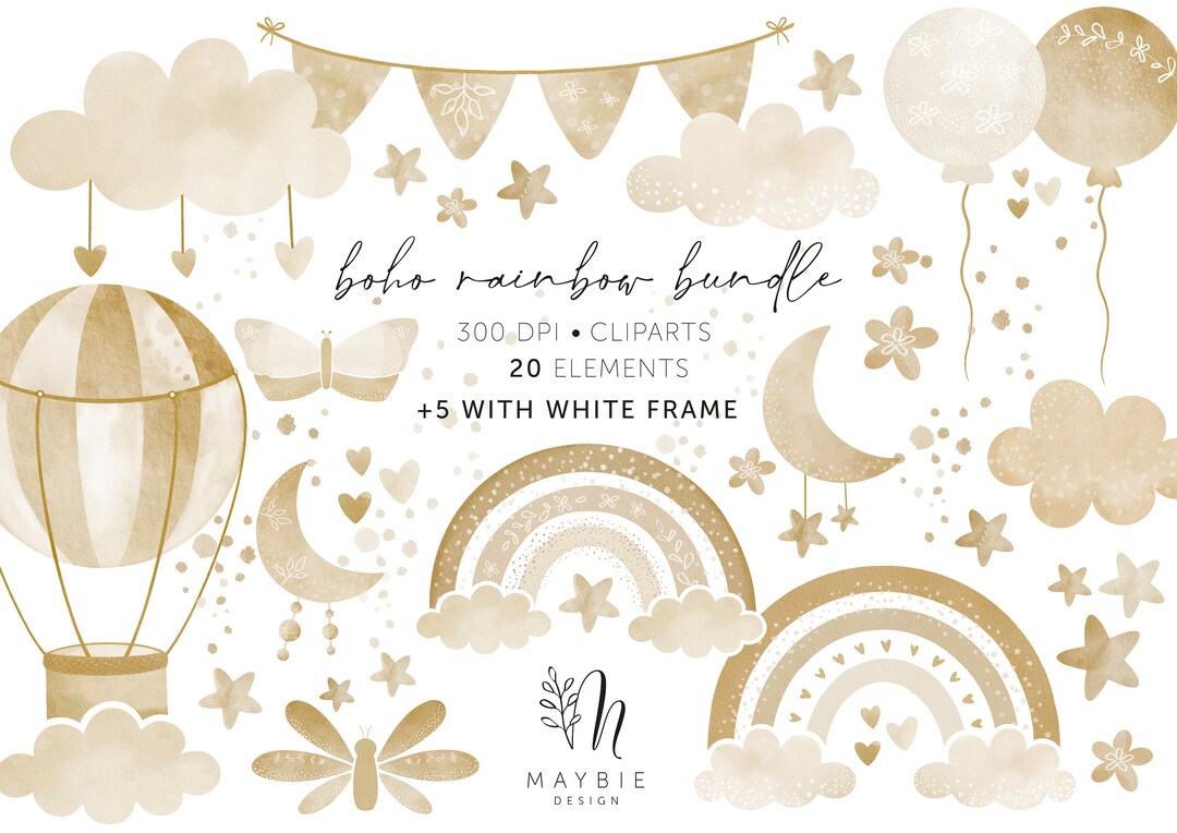 Neutral Boho Rainbow Bundle, Gender Neutral, Boho Rainbow Png, Boho ...