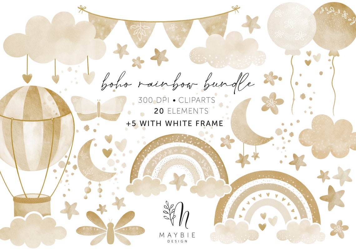 Neutral Boho Rainbow Bundle, Gender Neutral, Boho Rainbow Png, Boho ...
