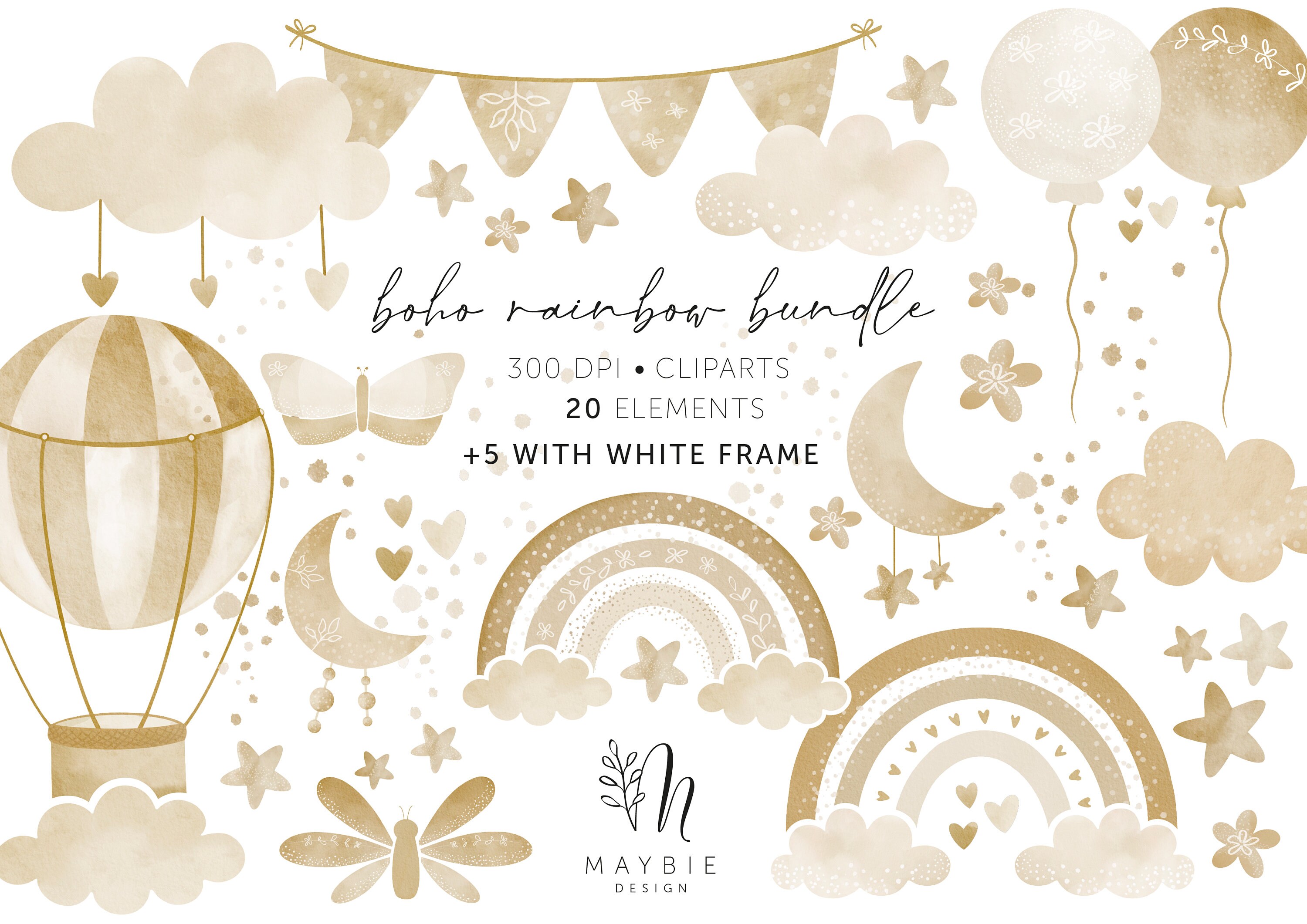Neutral Boho Rainbow Bundle, Gender Neutral, Boho Rainbow Png, Boho ...