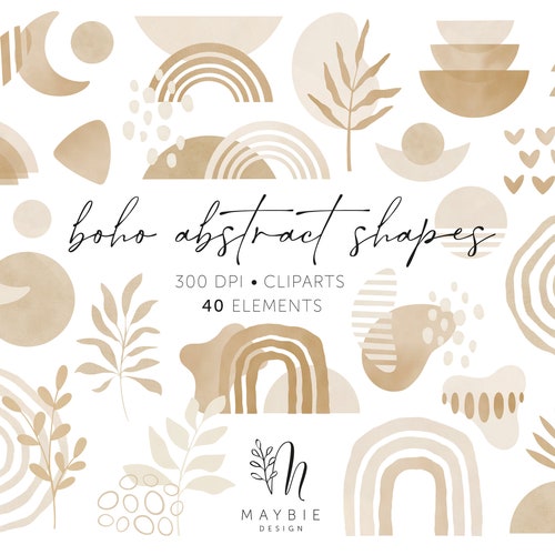 Modern Boho Collage Clipart Neutral Abstract Shapes Hand - Etsy
