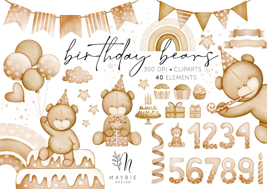 Baby Clipart, Watercolor Clipart, Bears, Birthday Cards, Birthday ...