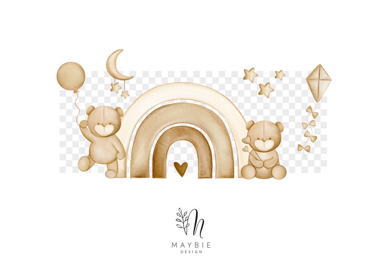 Watercolor Baby Clipart Boho Png Files Bears Boho Baby Shower