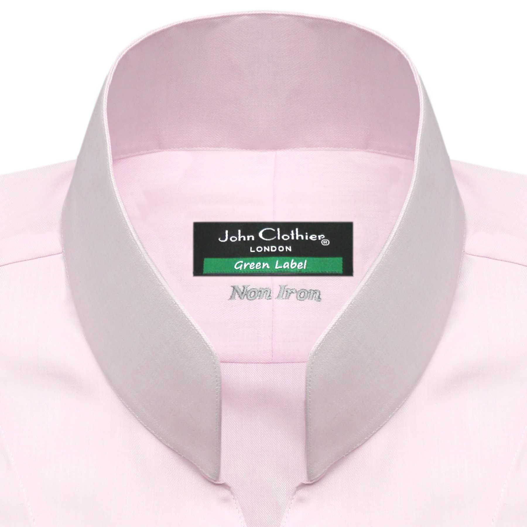 High Open Buttonless V Collar Pink Wrinkle Free Dress Shirt Men's Non ...