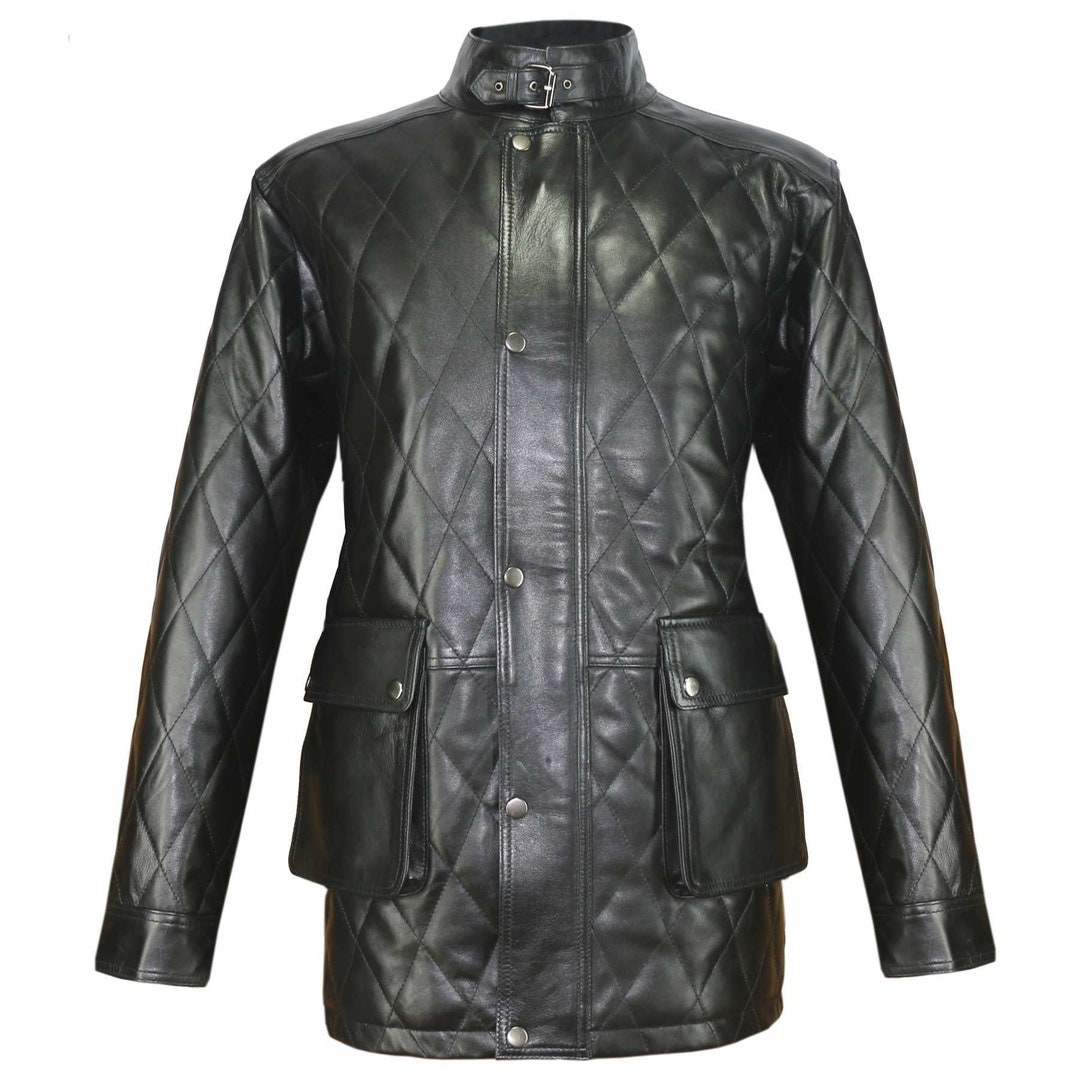 Jet Black Army Motorcycle Biker Quilted Waxed Genuine Lambskin - Etsy