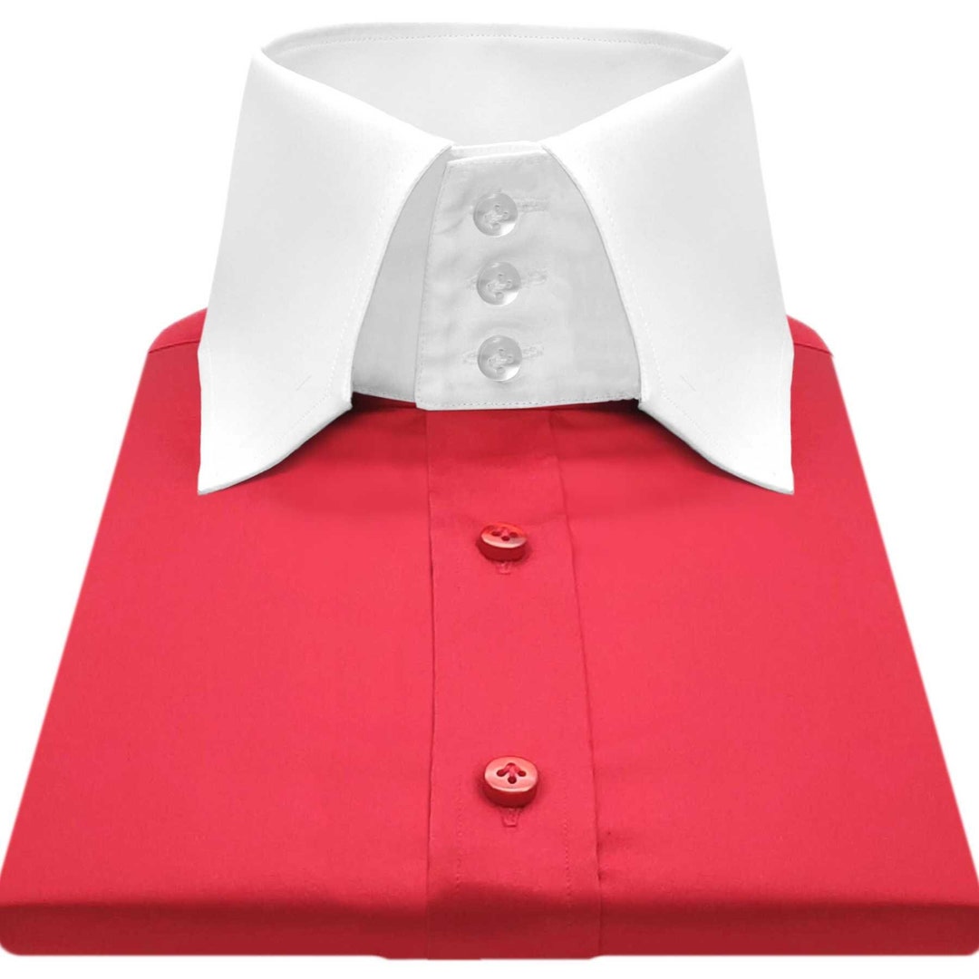 Tomato Red Chisel Tip Collar Dress Shirt Mens/ High Neck - Etsy
