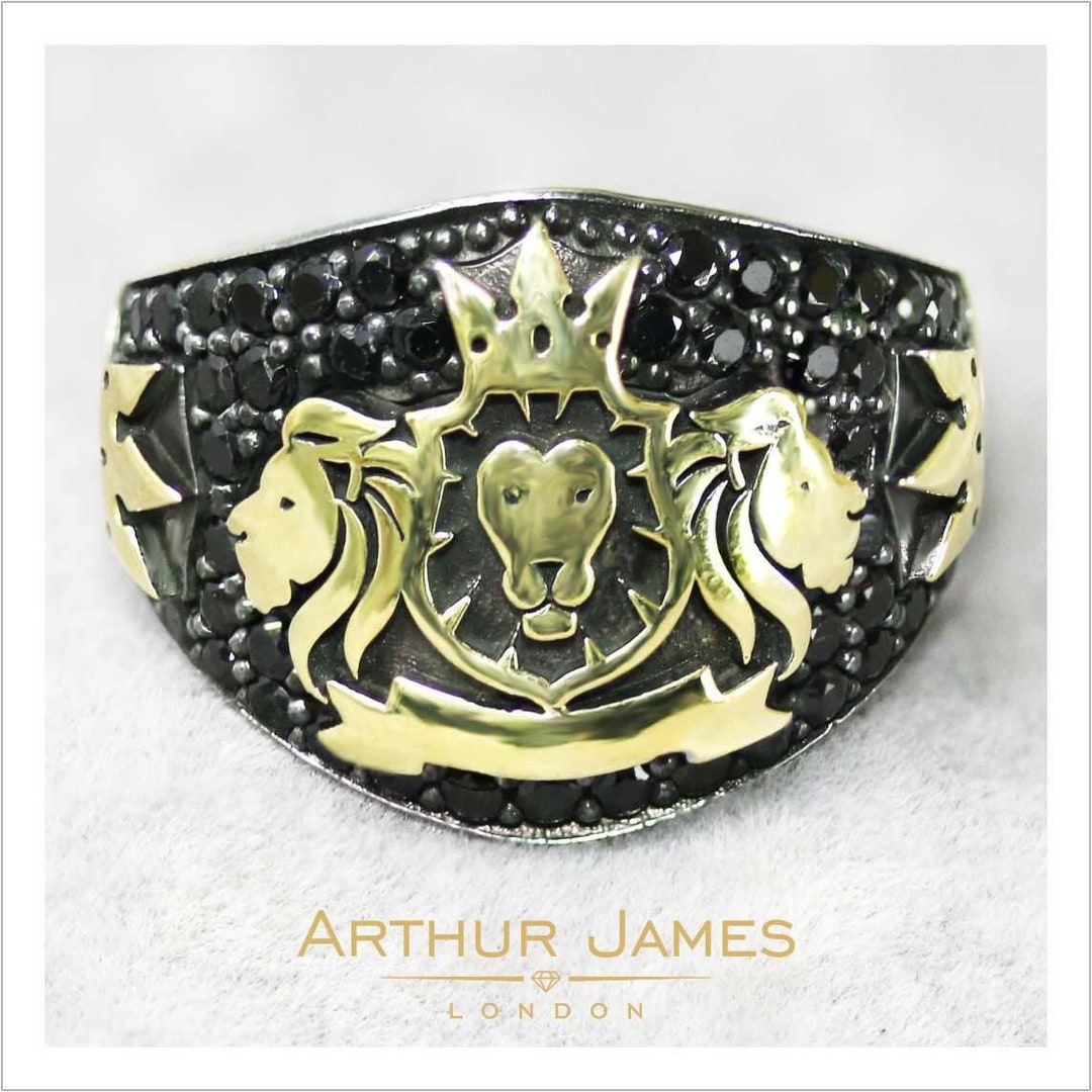 Teen Boys Ring, Handmade Black Diamonds Turkish Ring, Mens Antique Lion ...