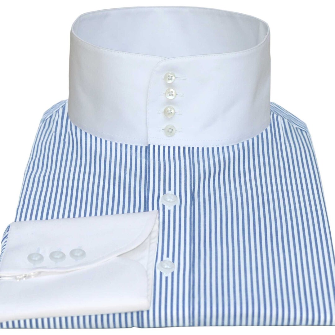 Sky Blue & White Pin Stripes High Chinese Mandarin Collar - Etsy
