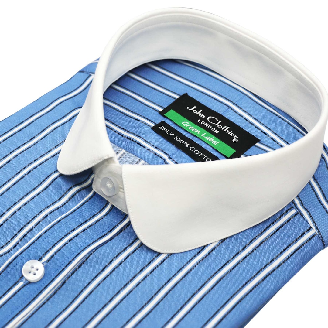 Club Collar Bankers Style Blue White Stripes Shelby Brother Cotton ...