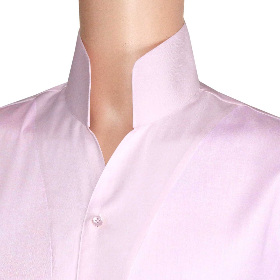 High Open Buttonless V Collar Pink Wrinkle Free Dress Shirt Men's Non ...
