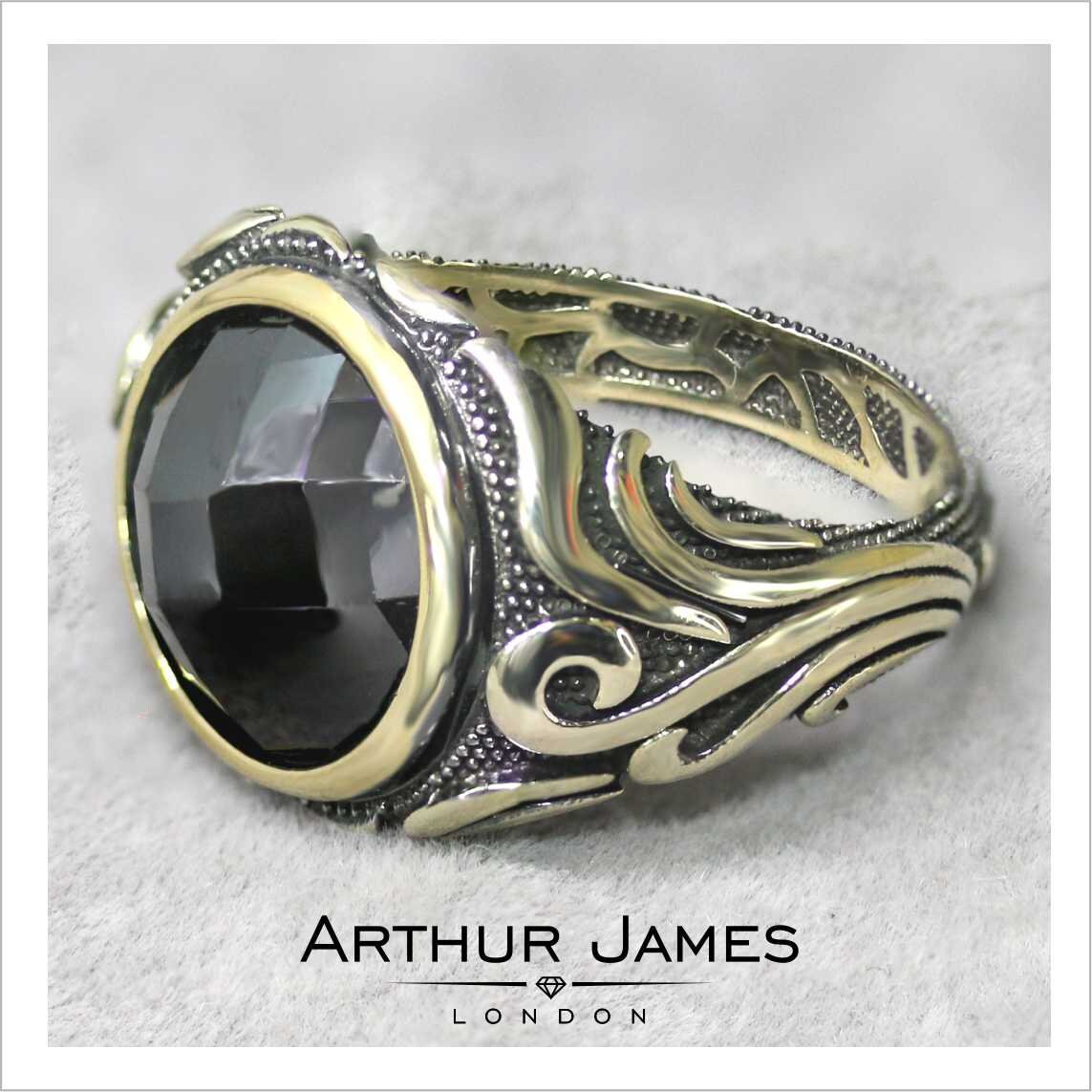 Saudi Arabian Mens Ring, Victorian Ring, Black Stone & Swirl Pattern ...