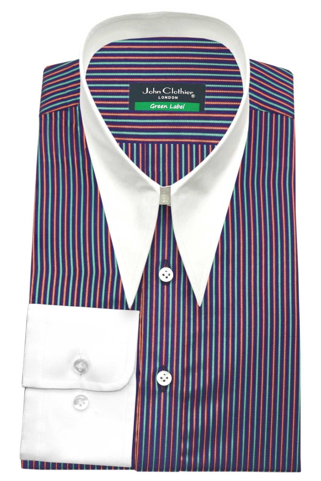 70s Dagger Collar Multi Color Stripes Shirt Men/ Spear Wide Big Long ...