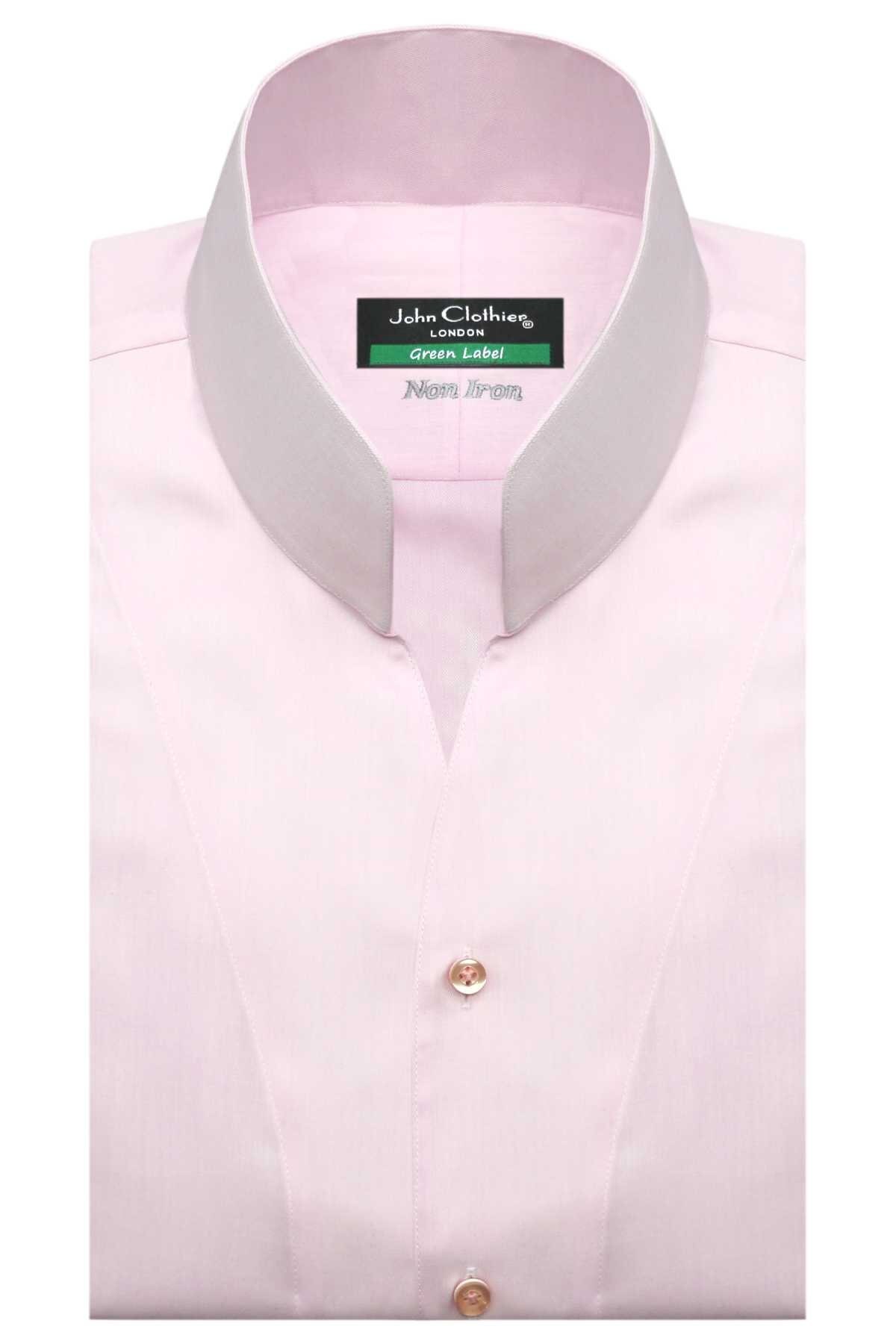High Open Buttonless V Collar Pink Wrinkle Free Dress Shirt Men's Non ...