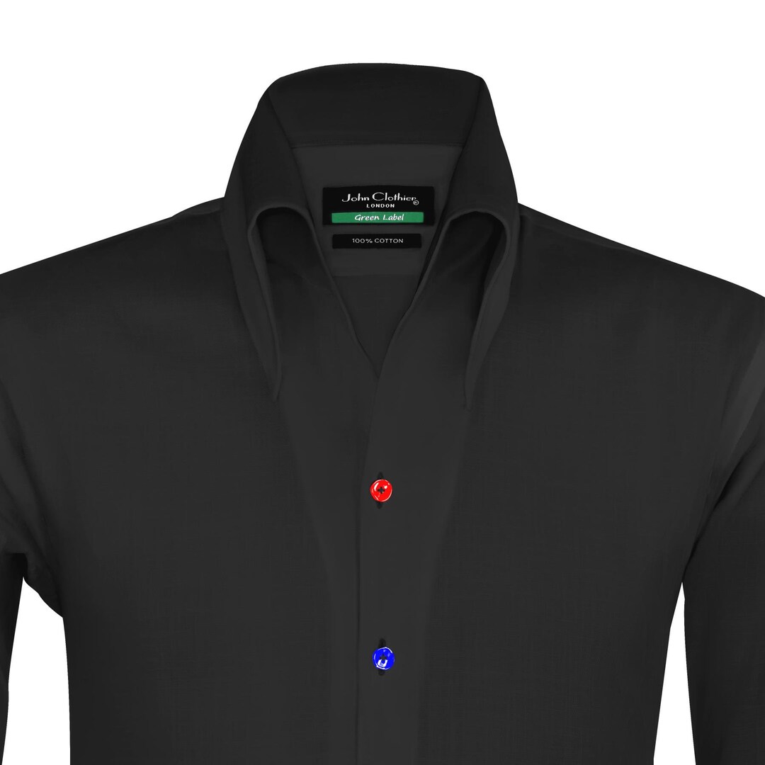 Men's Black High Open Button-down Bow Collar Shirt Wedding - Etsy