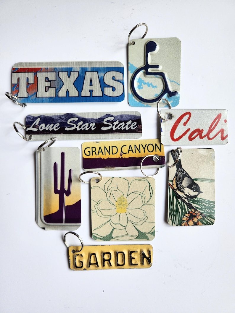 Repurposed License Plate Key Chains, Luggage Tags and Backpacks ...