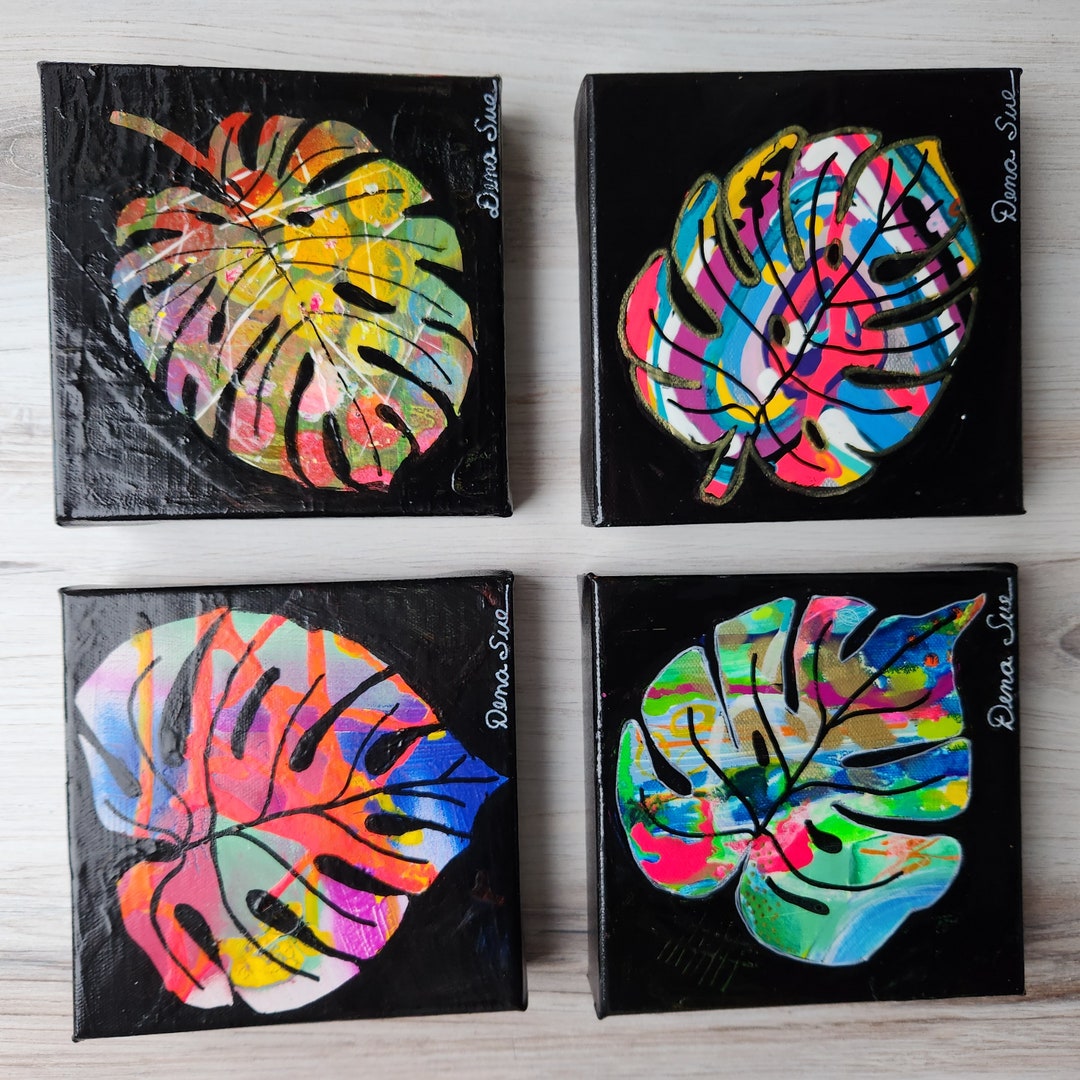 Small Monstera Paintings, Mini Plant Art on Canvas - Etsy