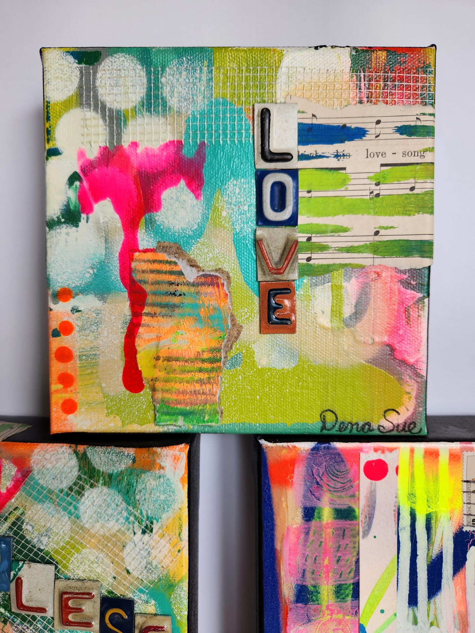 Vibrant Colorful Mixed Media Wall Art, Small Bold Abstract Paintings on ...