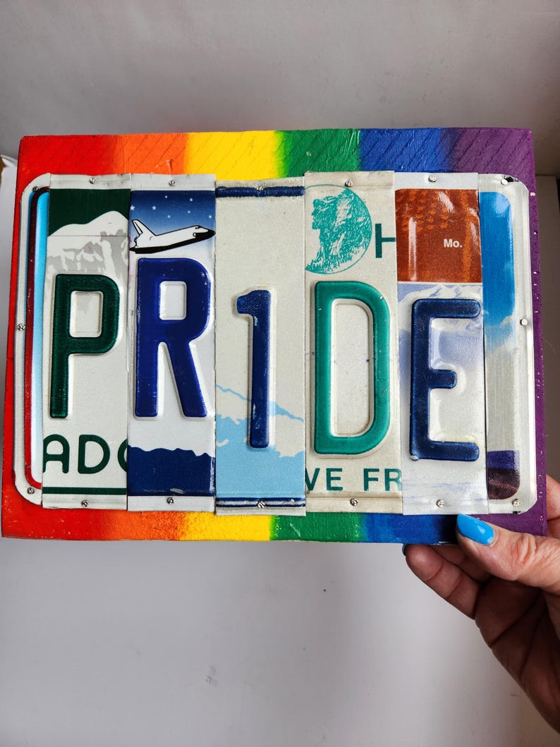 PRIDE Sign Handcrafted From License Plates, LGBTQ Wall Art - Etsy