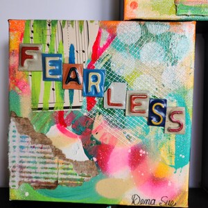 Vibrant Colorful Mixed Media Wall Art, Small Bold Abstract Paintings on ...