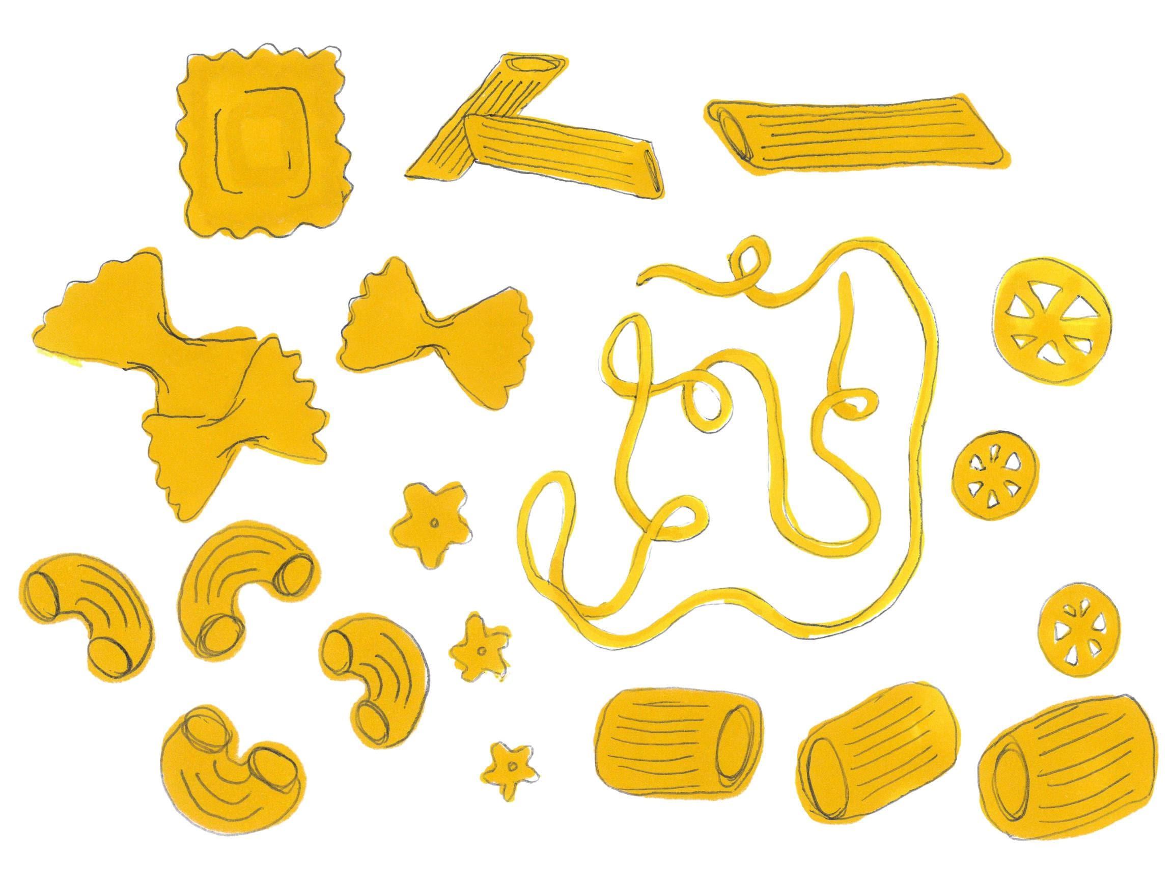 Pasta Noodle Hand Drawn Clipart - Etsy
