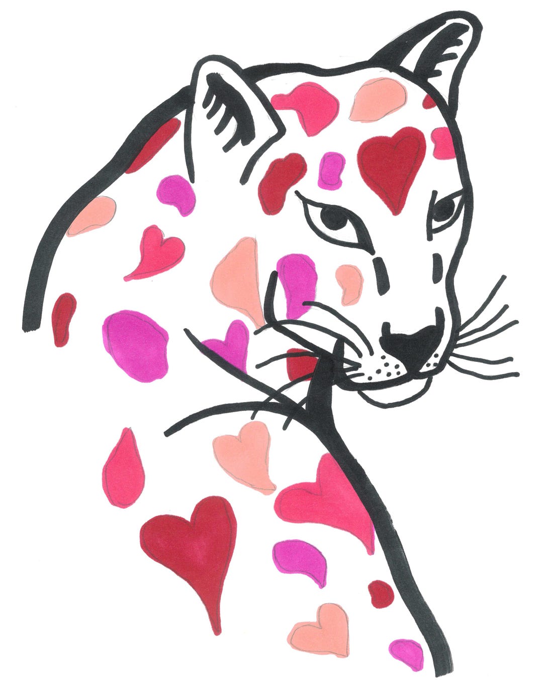 Heart Leopard Colored Sketch Print - Etsy