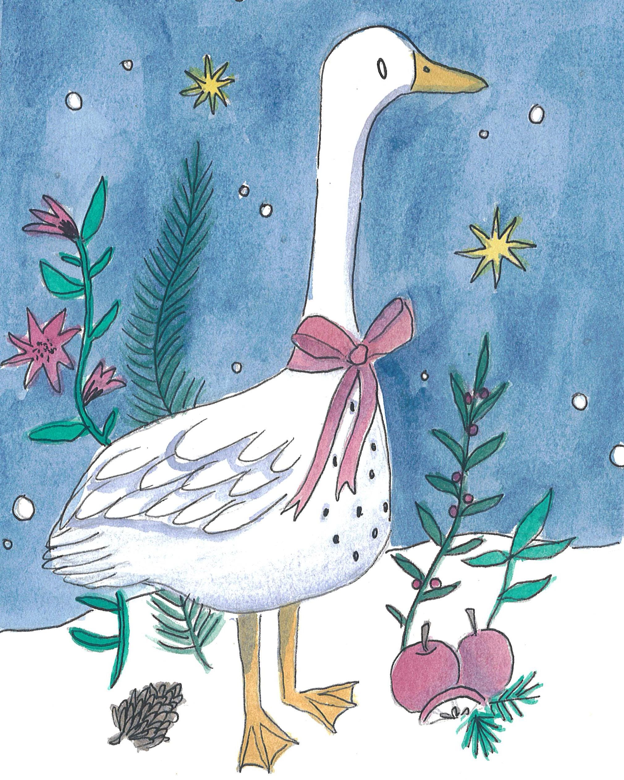 Christmas Goose Watercolor Illustration Print - Etsy