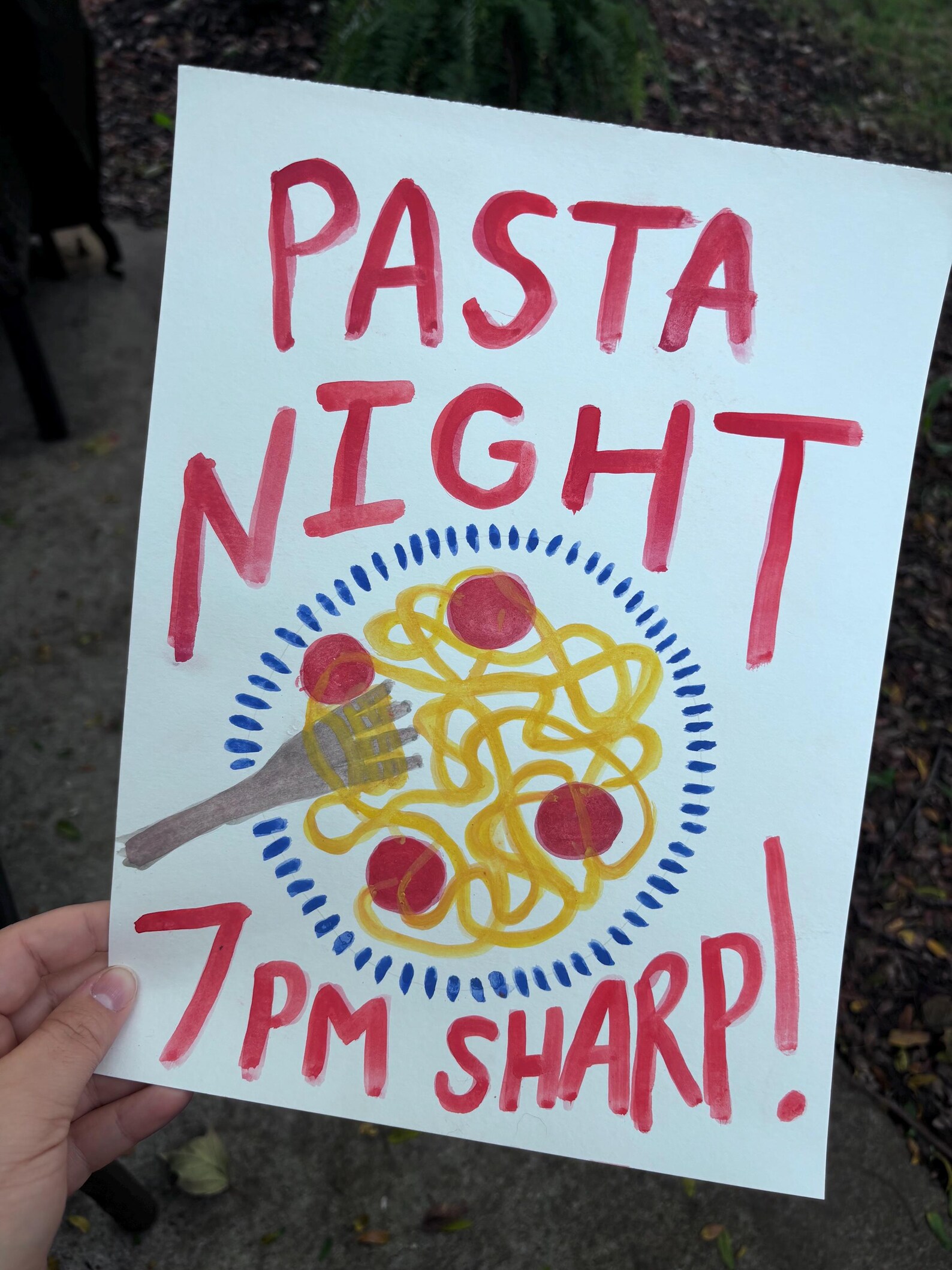 Pasta Night Colored Sketch Print - Etsy