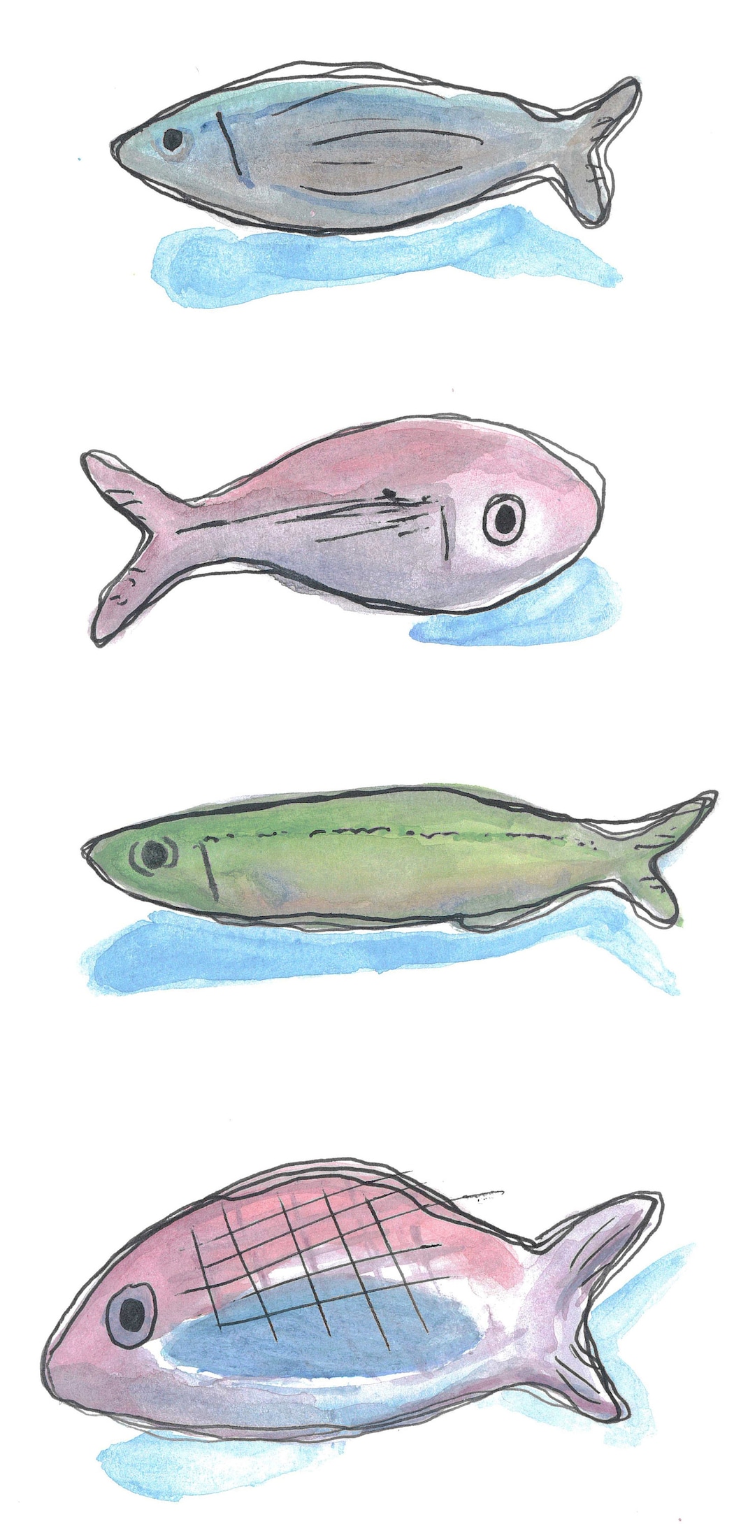 Funky Fish Watercolor Colored Sketch Print - Etsy